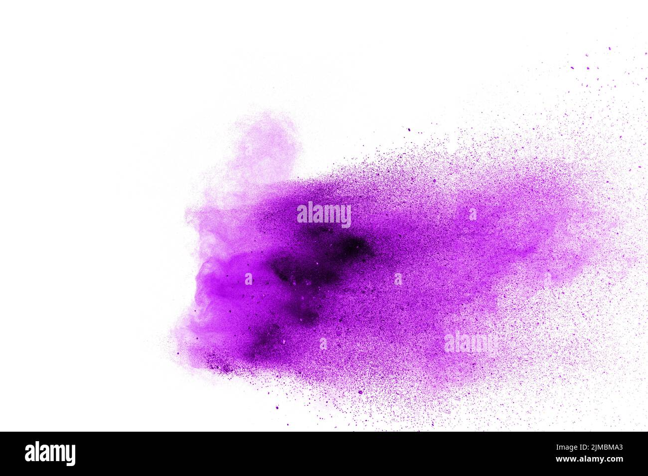 Purple particles explosion on white background. Freeze motion of purple ...