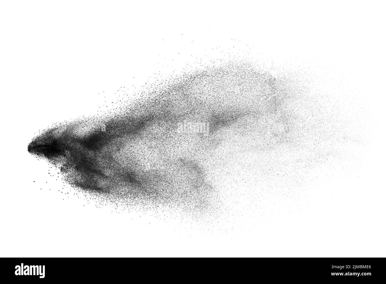 Black powder explosion on white background.Black dust particles splash ...