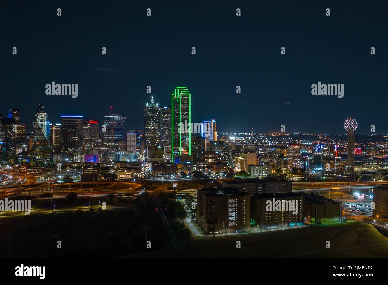Downtown Dallas from above at night Stock Photo - Alamy