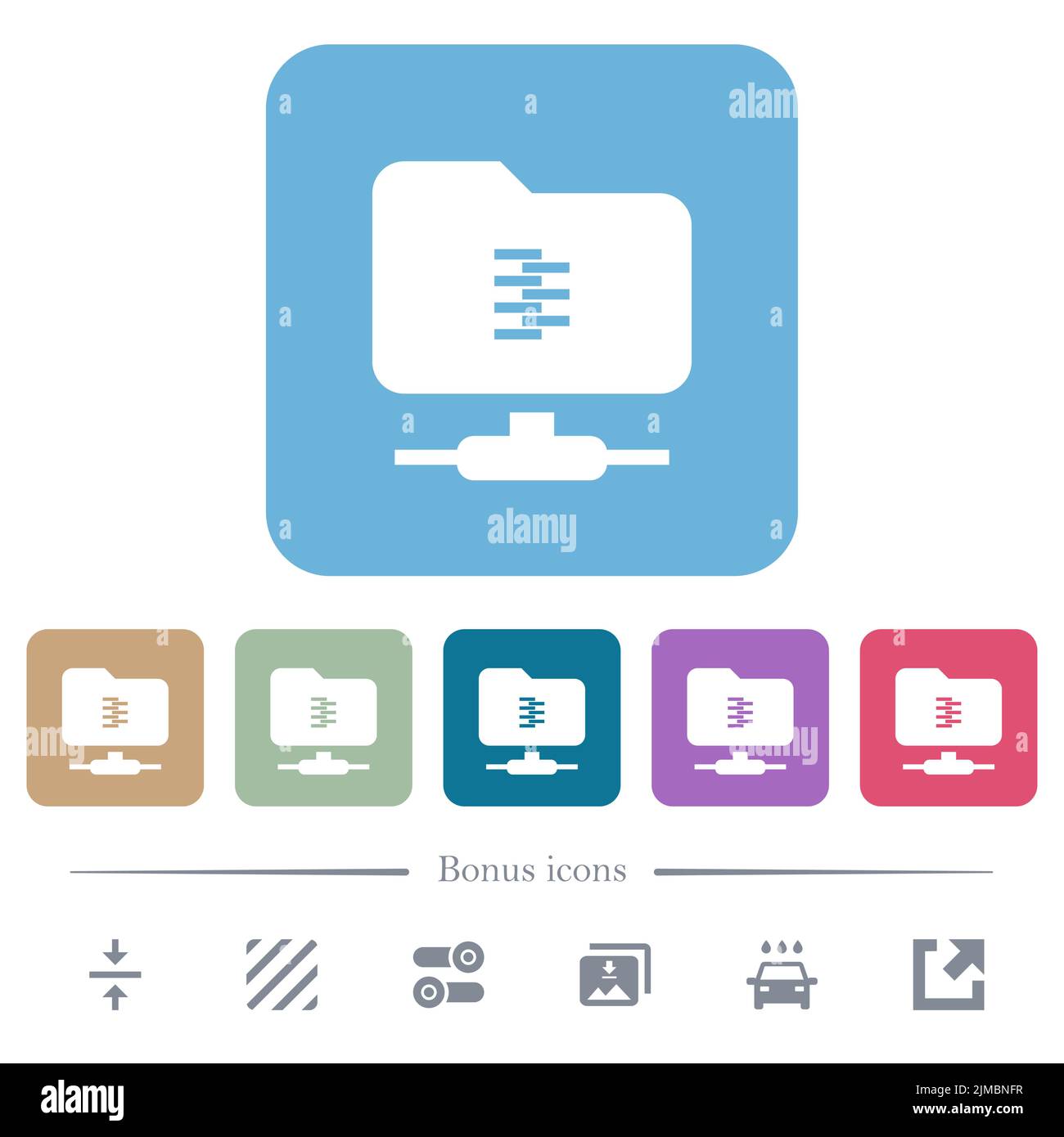 FTP compression white flat icons on color rounded square backgrounds. 6 bonus icons included ...