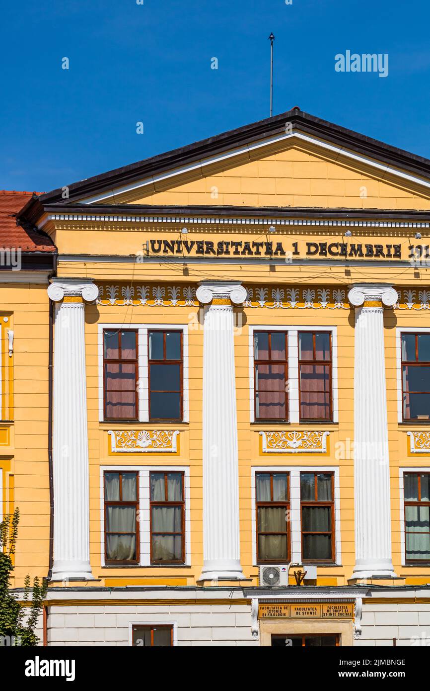 Architectural details, facade of the building of the 1 Decembrie 1918 ...
