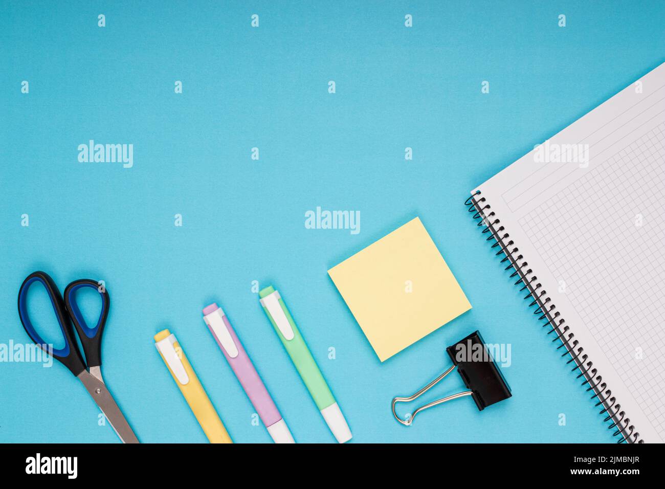 Notebook, scissors, colored pencils, note paper and clamp. back to ...