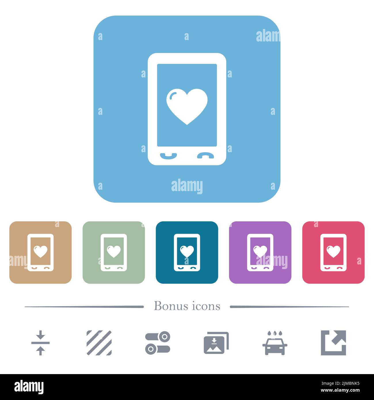 Favorite mobile content white flat icons on color rounded square ...
