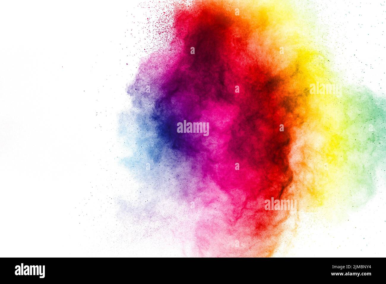 Freeze motion of colored powder explosions isolated on white background ...