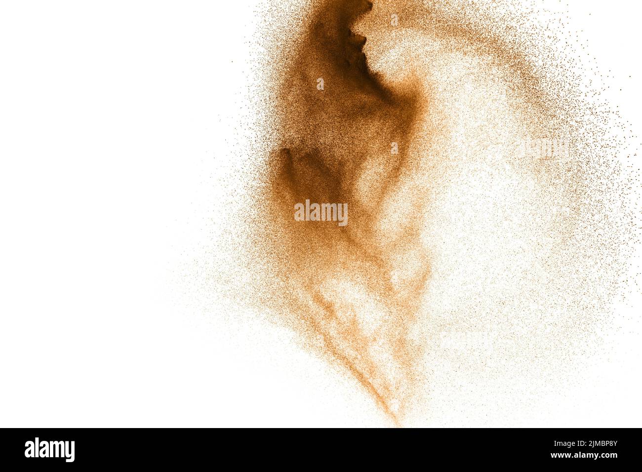 Golden sand explosion isolated on white background. Abstract sand cloud ...