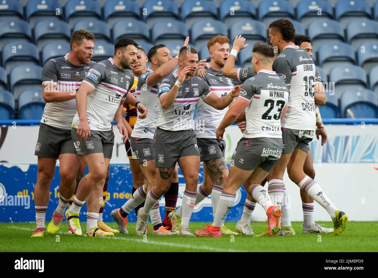 Hull FC players celebrate with try scorer Jack Walker Stock Photo - Alamy