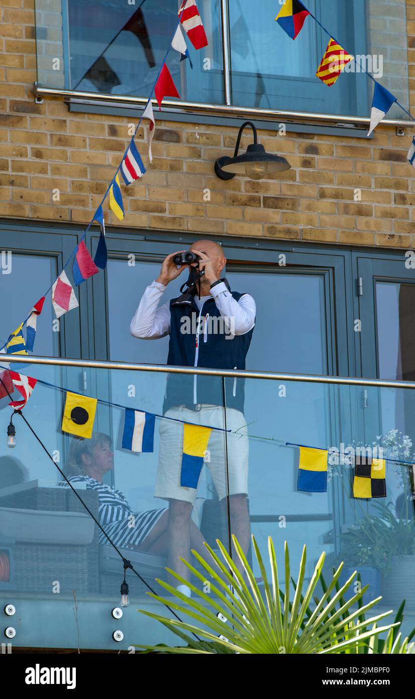 second home owner on the seafront at cowes on the isle of wight during ...