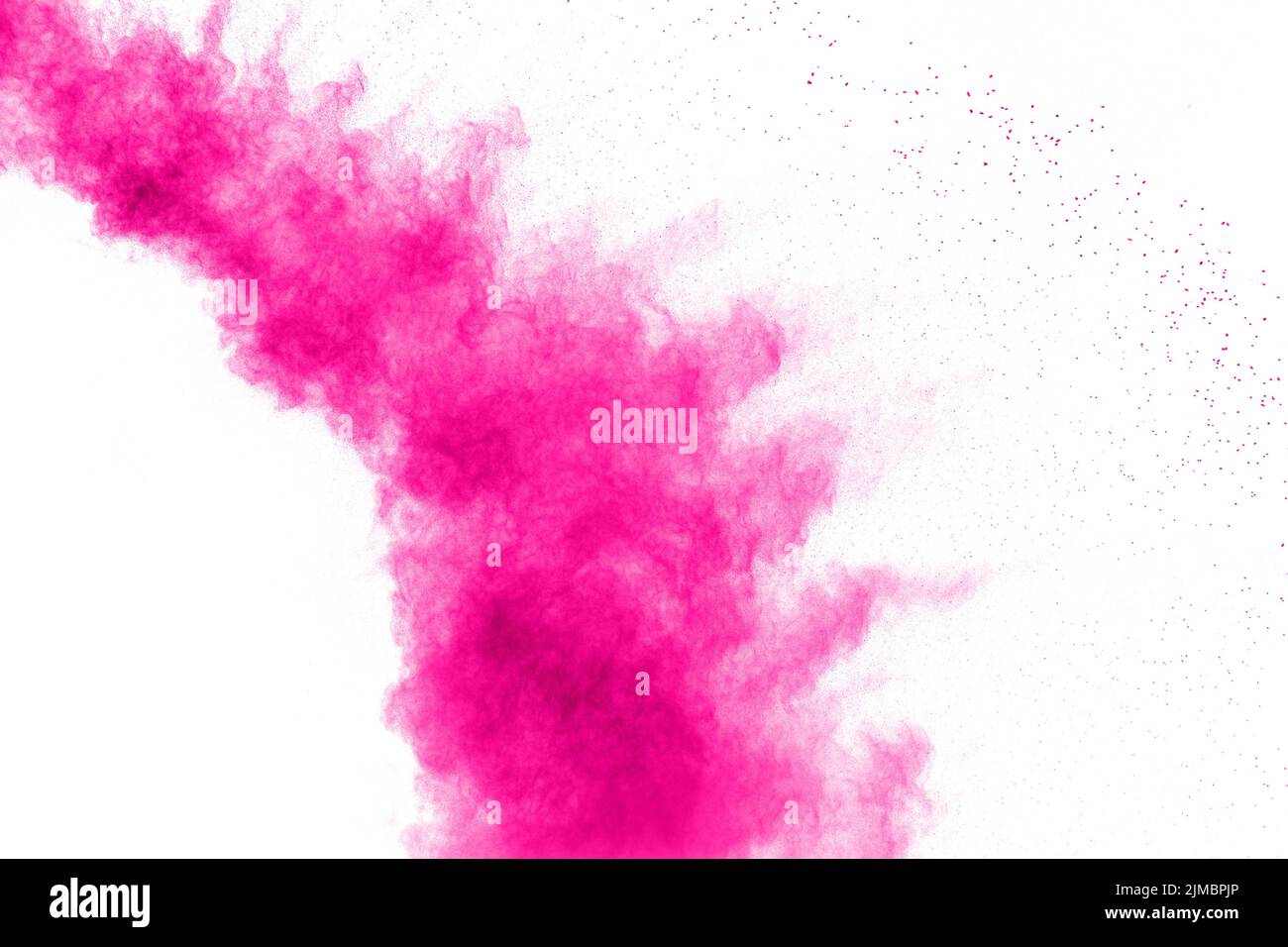 Abstract pink powder explosion on white background. Freeze motion of ...