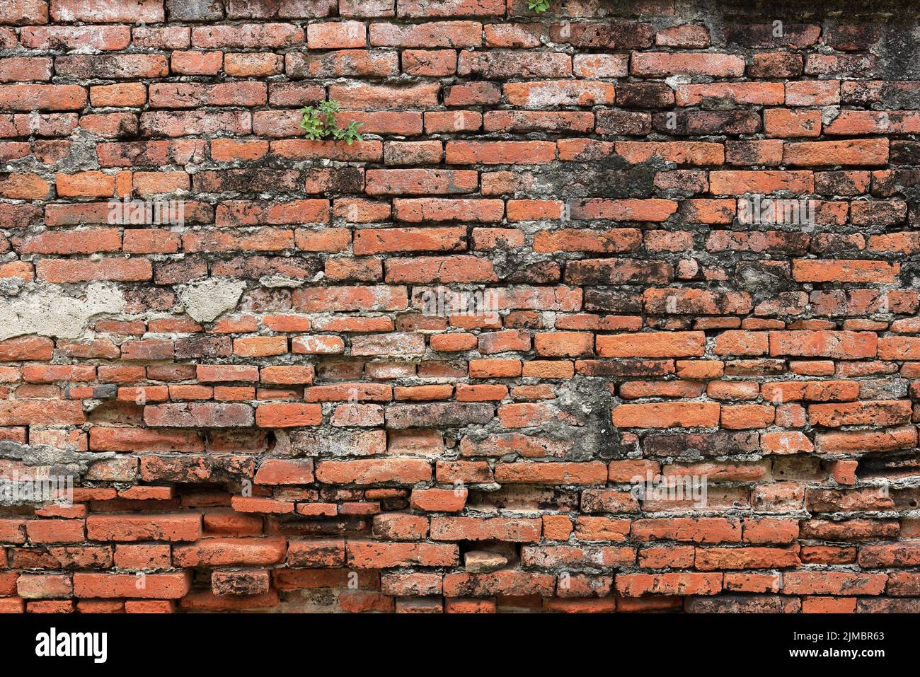 decay old red brick wall, wide panorama of masonry, bricklaying, old ...