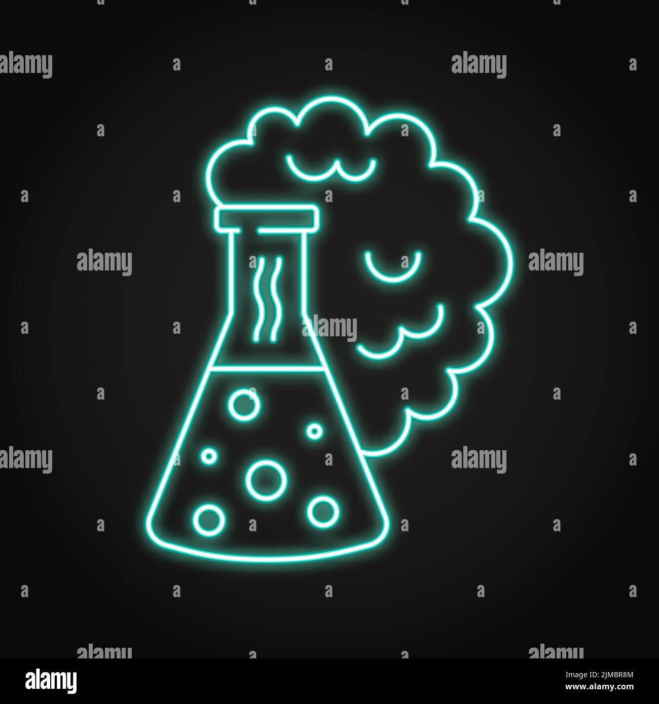 Chemical reaction neon icon in line style. Laboratory beaker glass with ...