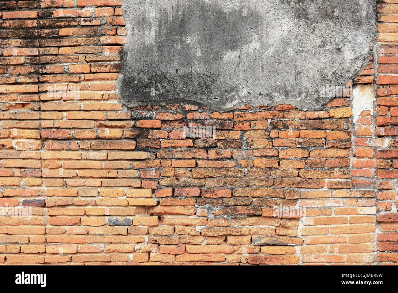 decay old red brick wall, wide panorama of masonry, bricklaying, old ...