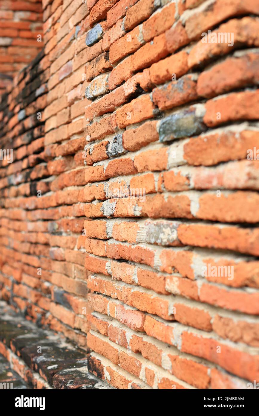 decay old red brick wall, wide panorama of masonry, bricklaying, old ...