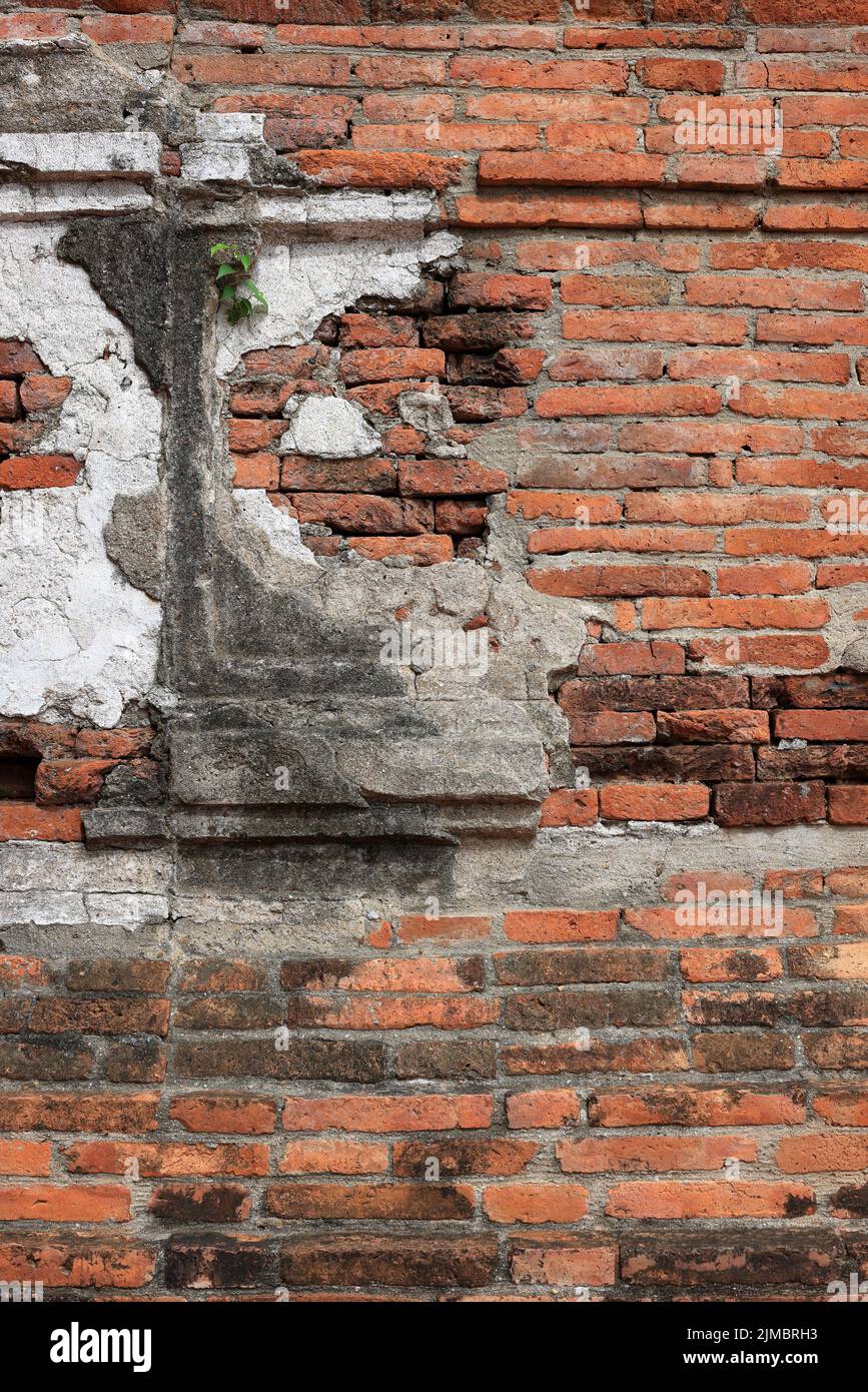 decay old red brick wall, wide panorama of masonry, bricklaying, old ...