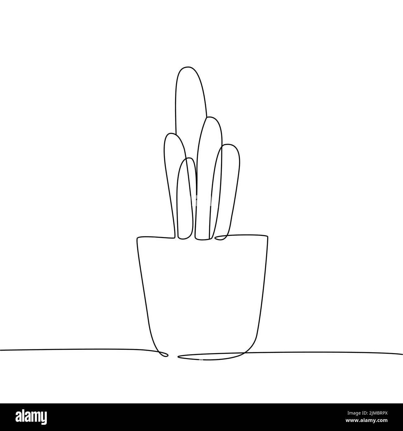 Continuous one line Line Drawing. House cactus in pot. Vector ...