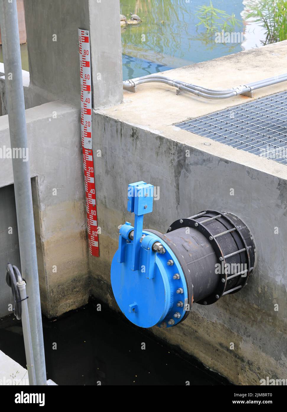 Big pipe for drain water from pump for flood protecting Stock Photo - Alamy