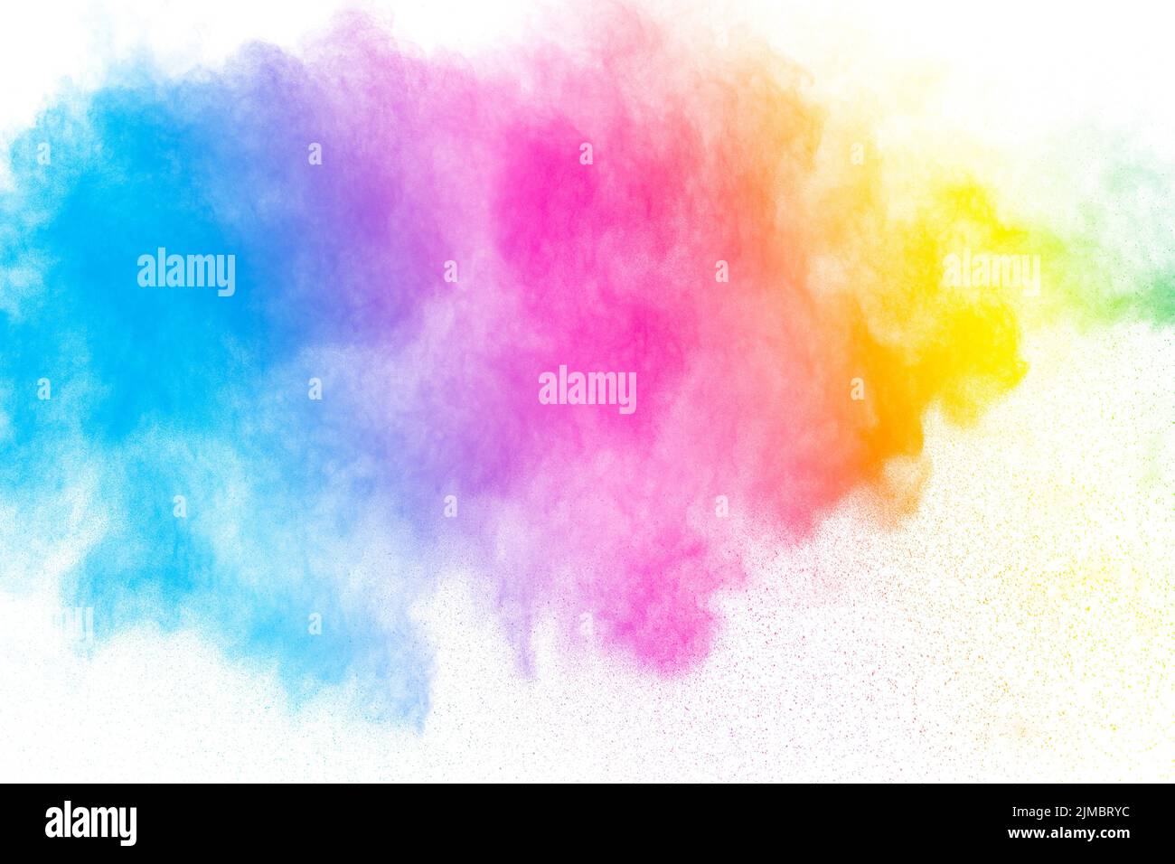 Abstract multi color powder explosion on white background. Freeze ...