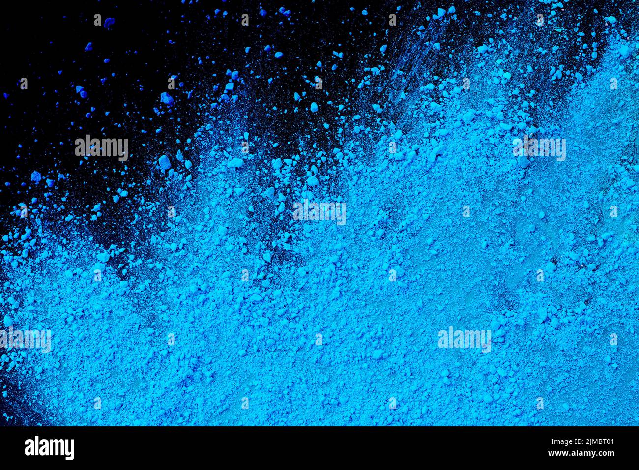 Blue color background of chalk powder. Blue color dust particles ...
