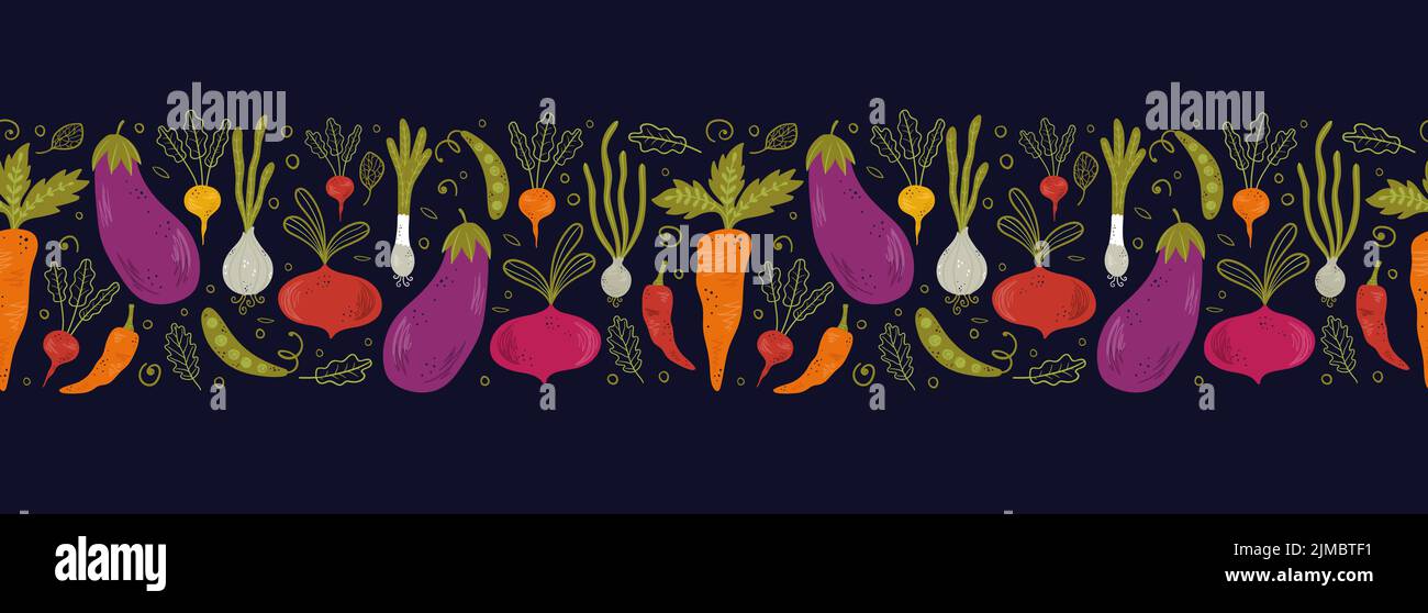Lovely hand drawn vegetables seamless pattern, healthy doodle ...