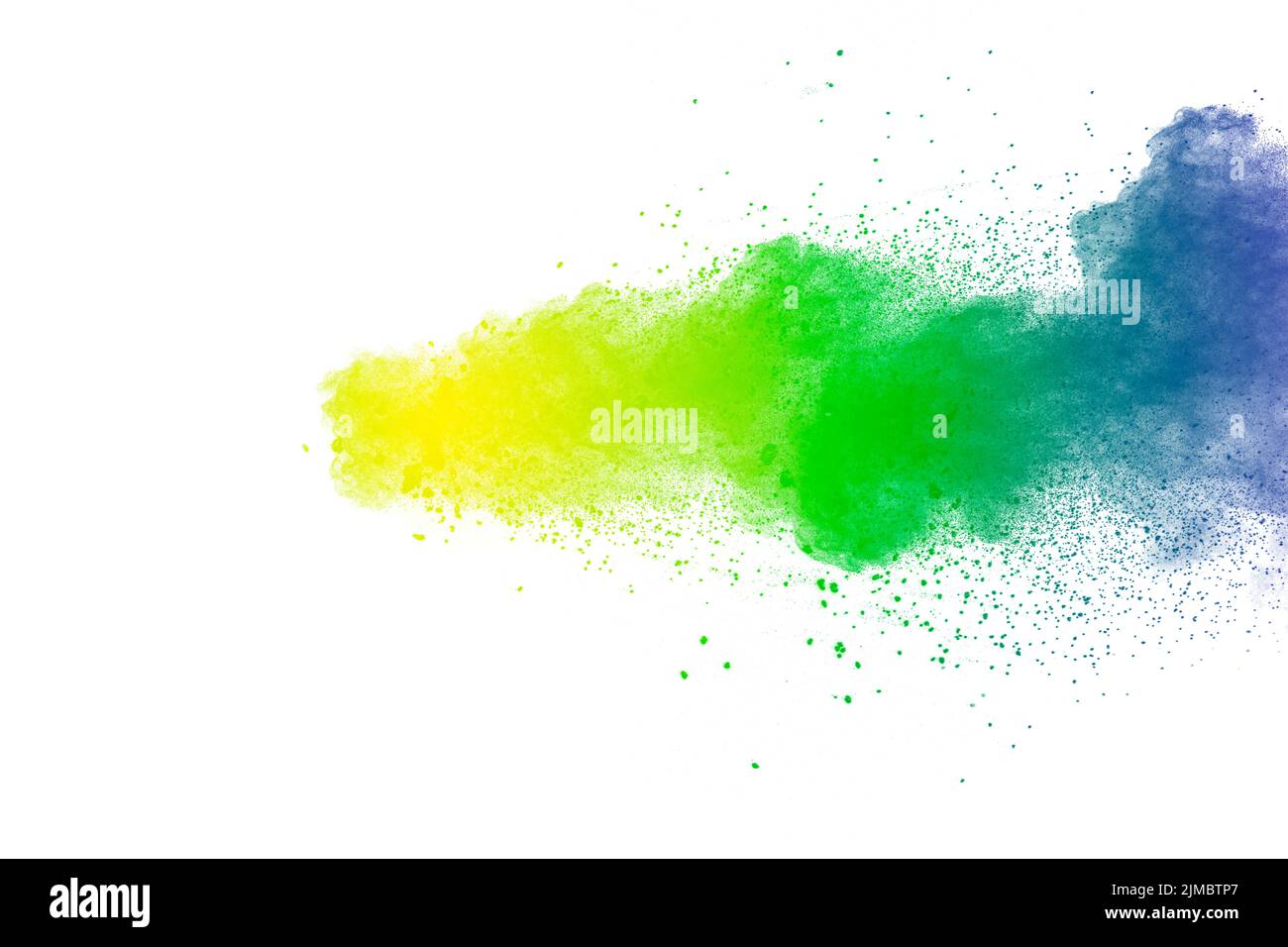Colorful powder explosion on white background.Abstract blue yellow ...