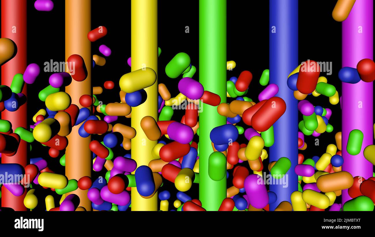 Rainbow Color Capsules, 3D Rendering on Black Stock Photo - Alamy