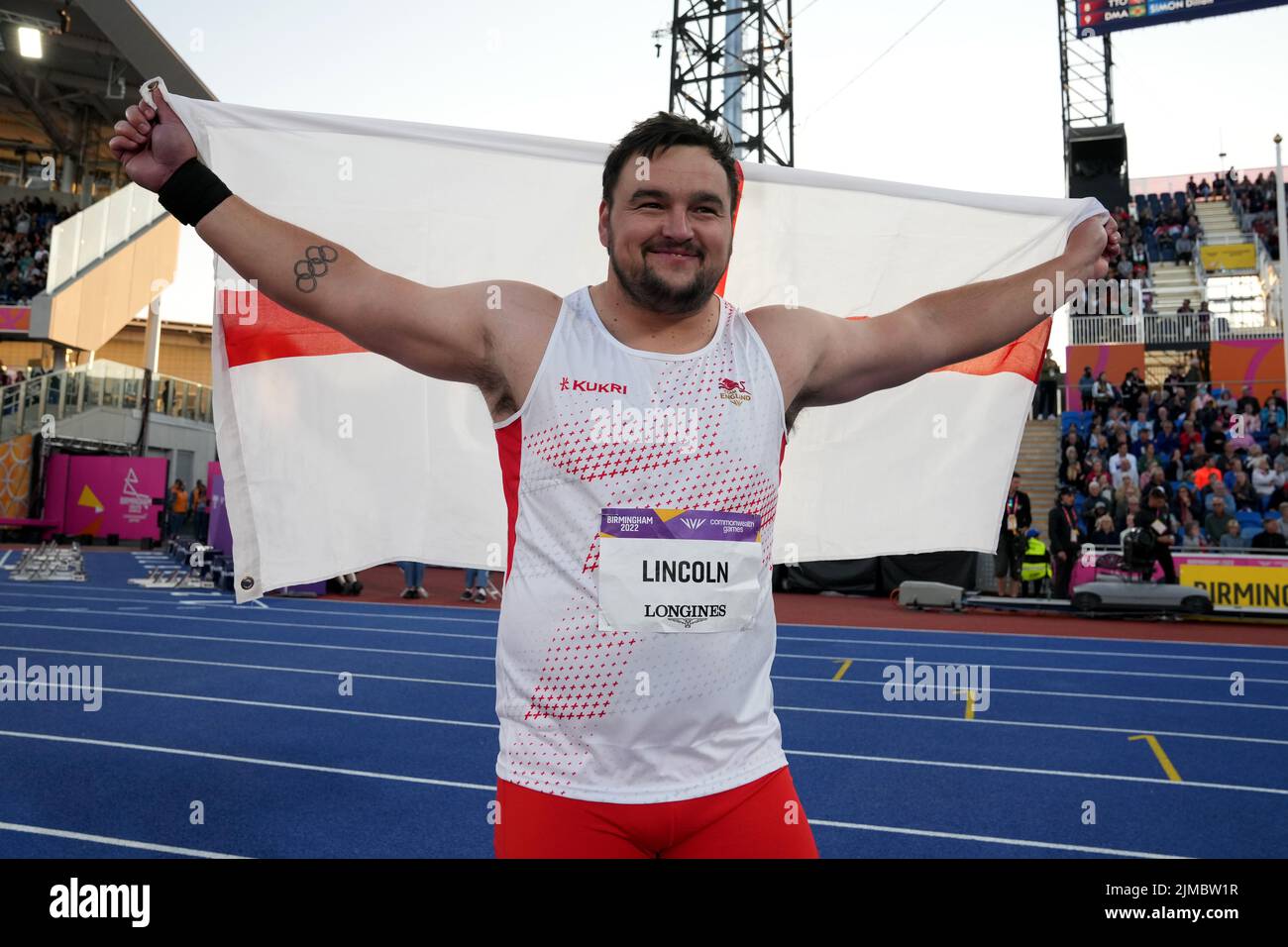 England’s Scott Lincoln celebrates winning Bronze in the Men’s Shot Put ...
