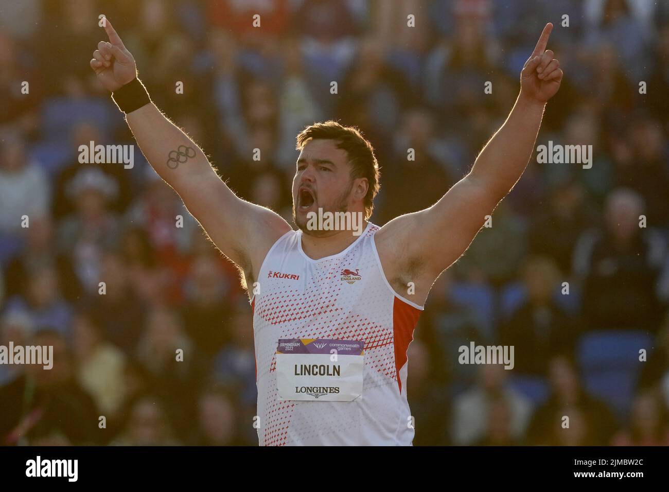 England’s Scott Lincoln celebrates winning Bronze in the Men’s Shot Put ...