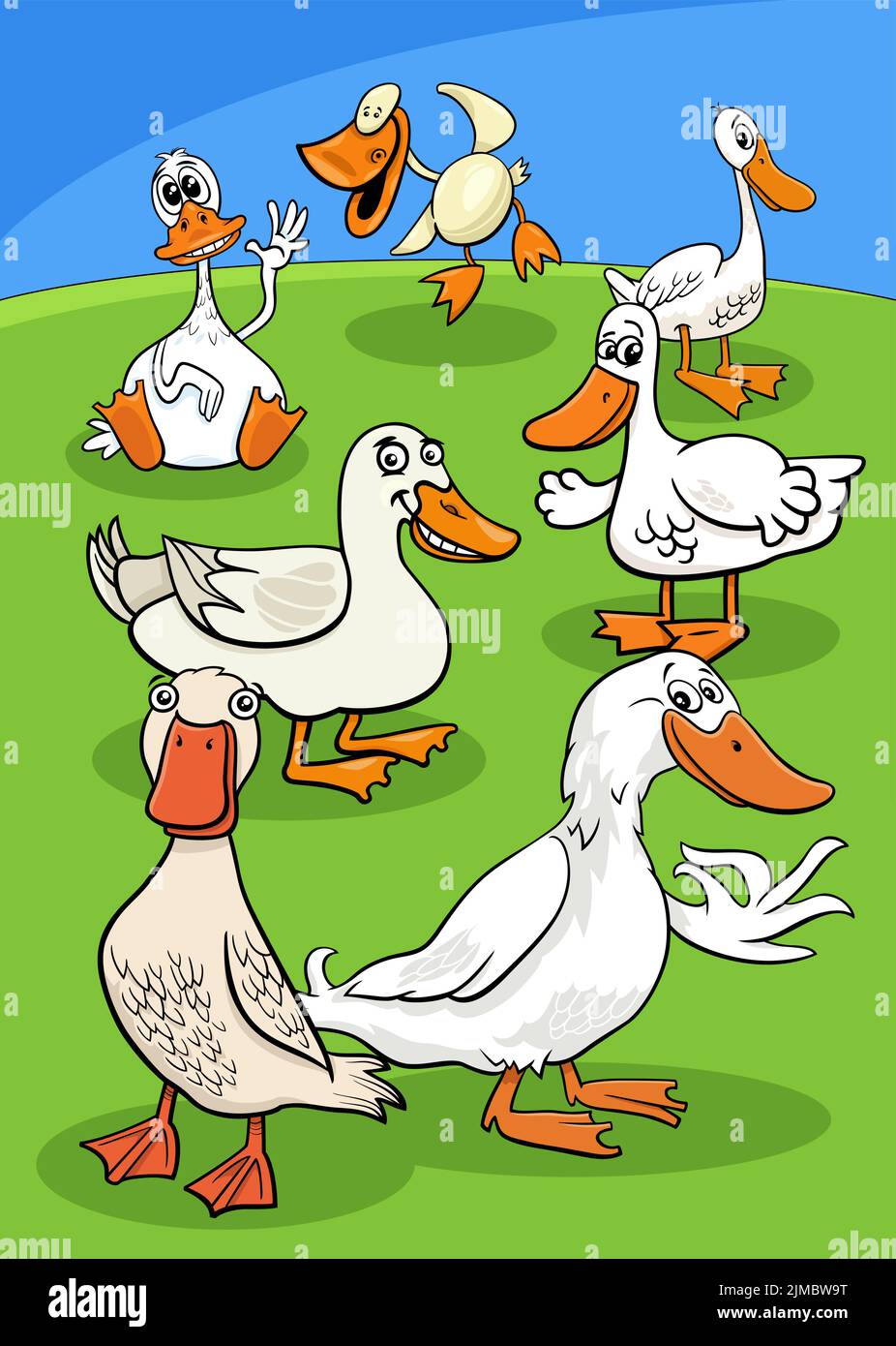 Cartoon illustration of ducks farm birds animals group in the ...