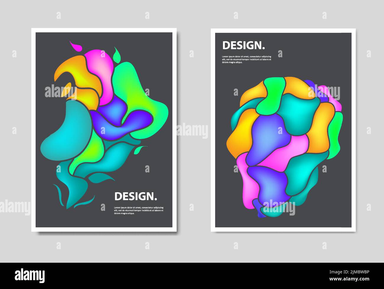 Two banners with abstract geometric shapes against a gray background ...