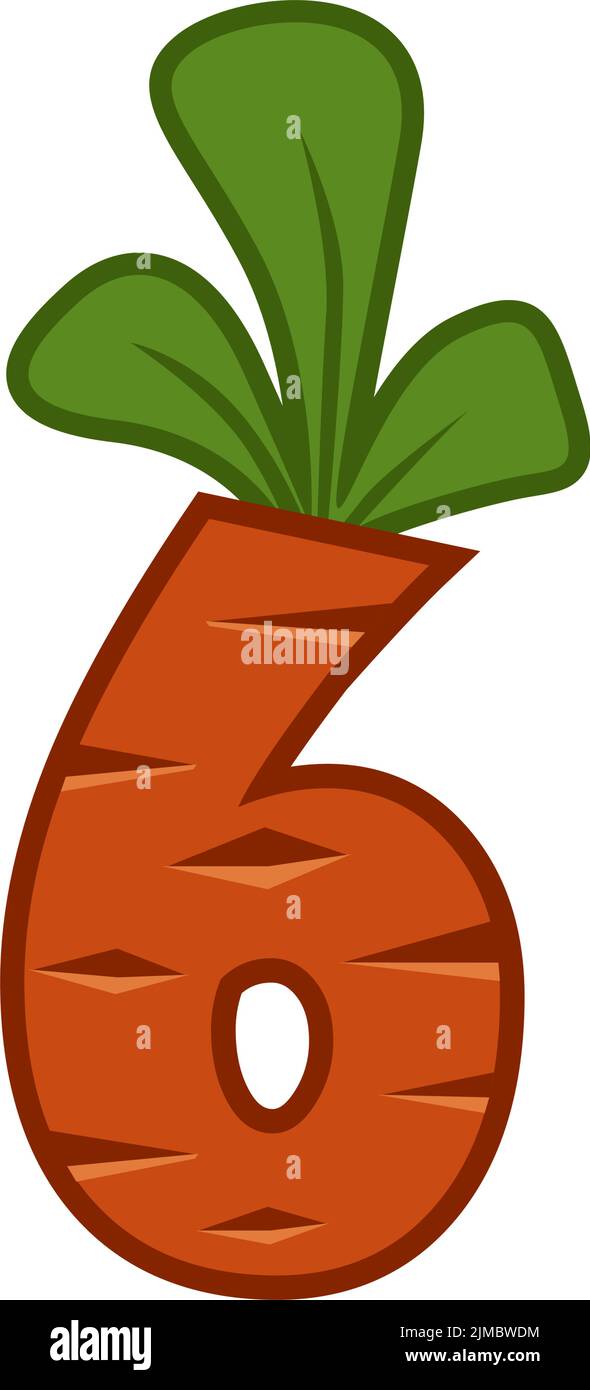 Cartoon carrot number Six font kids number. Orange Figure 6 Stock ...