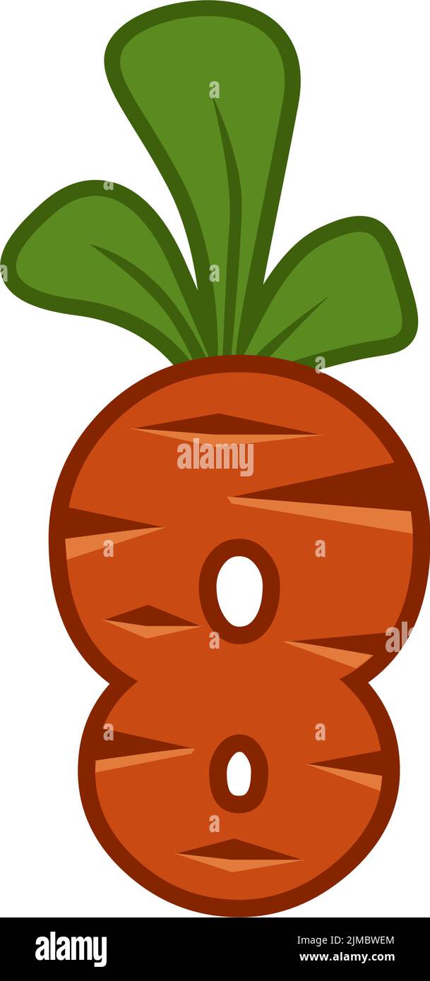 Cartoon carrot number Eight font kids number. Orange Figure 8 Stock ...