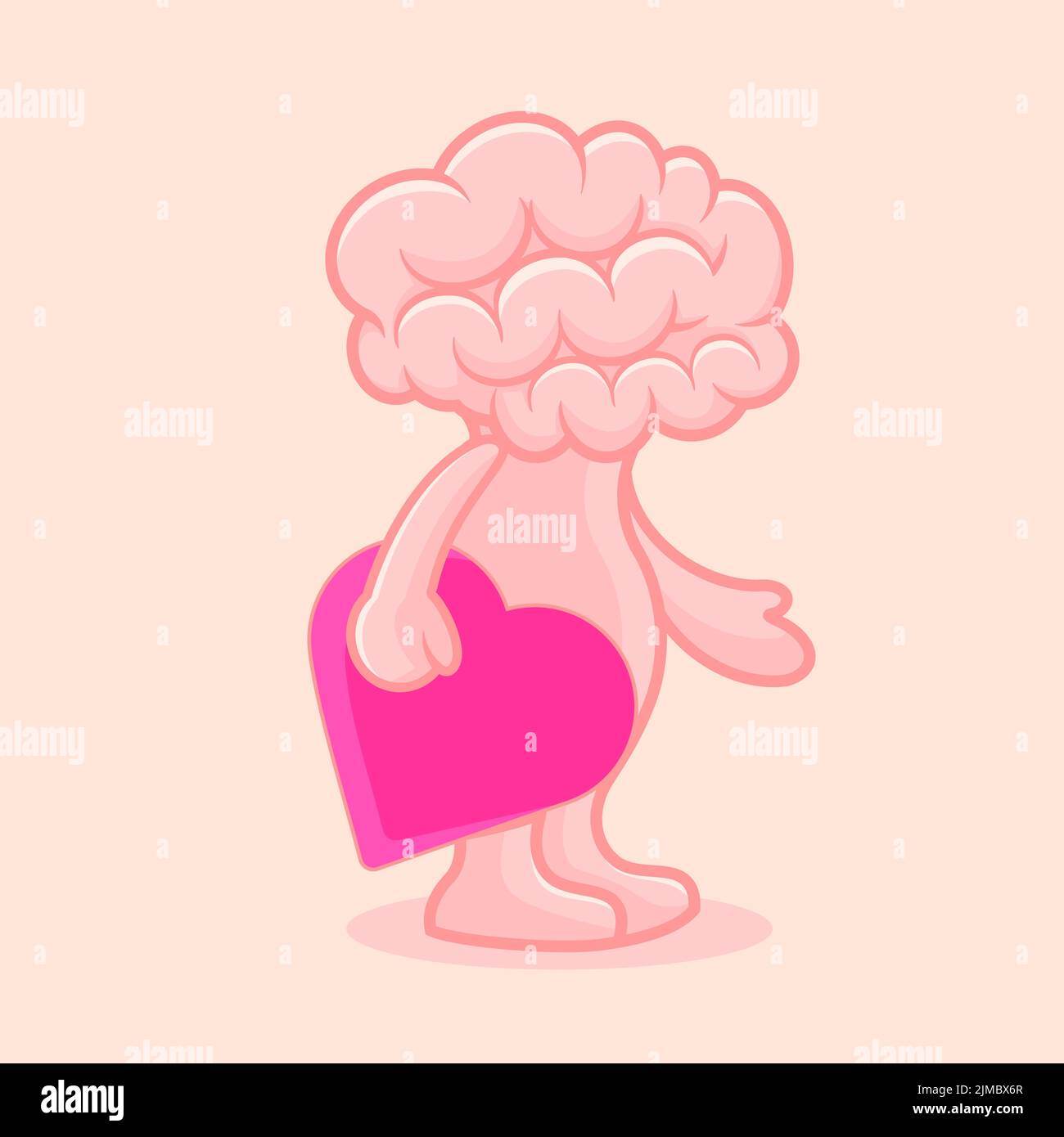 a cartoon brain holding a heart isolated on pink background Stock ...