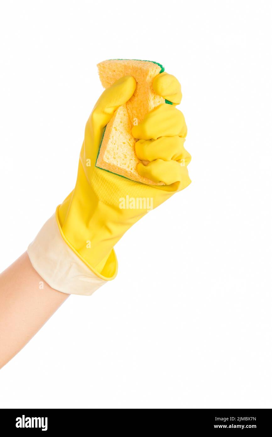 Woman hand holding a cleaning sponge isolated on white Stock Photo - Alamy