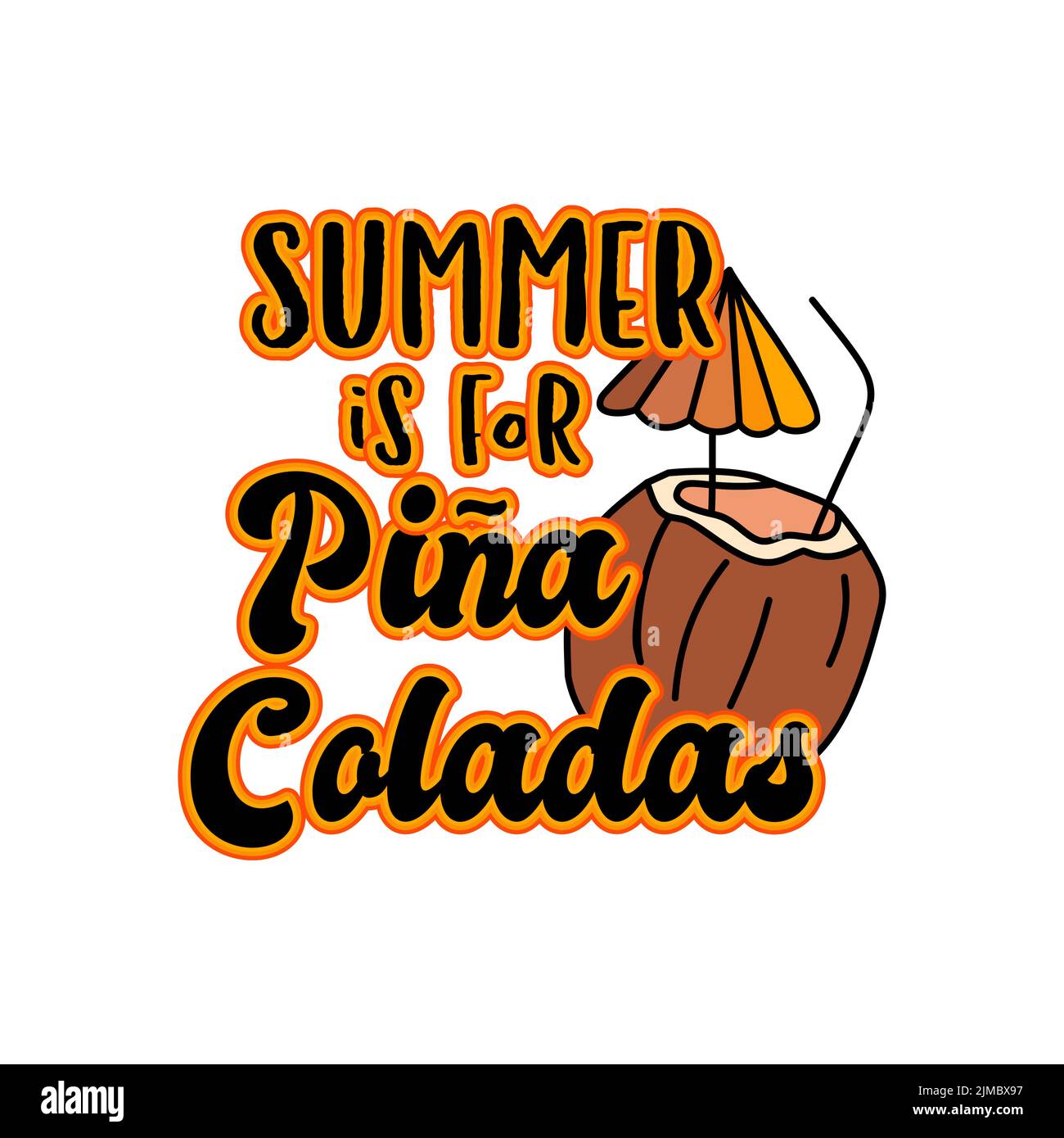 Creative illustration of coconut cocktail and thematic quote Stock ...