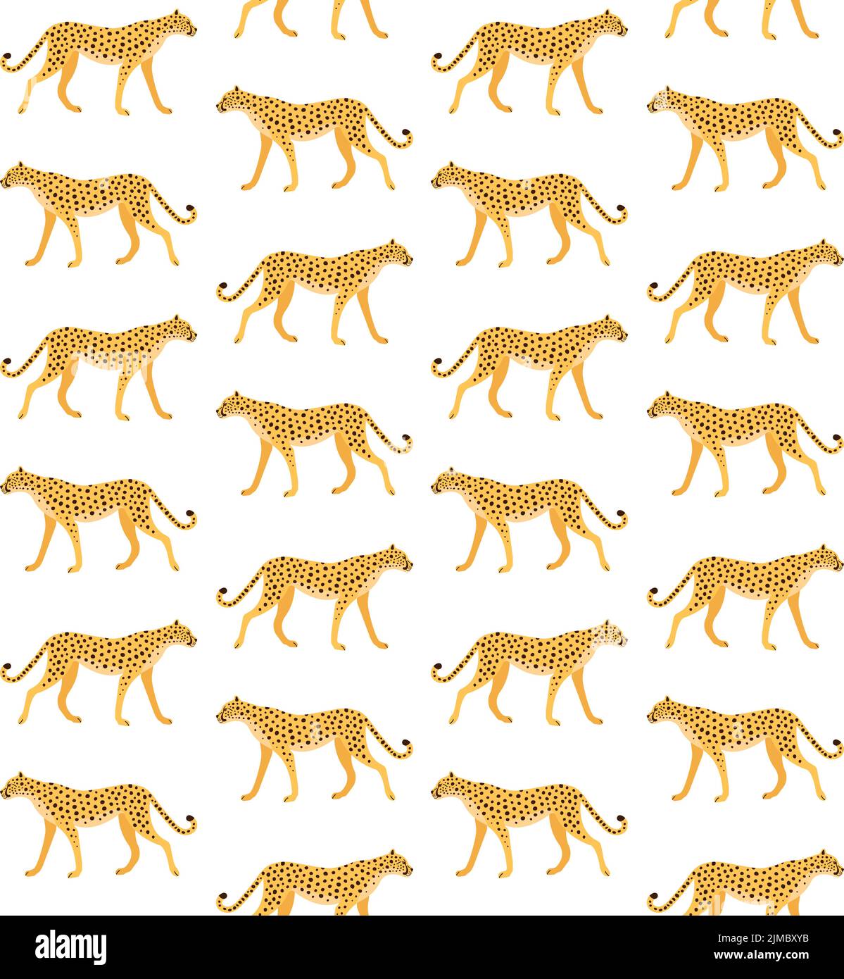 Vector seamless pattern of flat hand drawn cheetah isolated on white ...