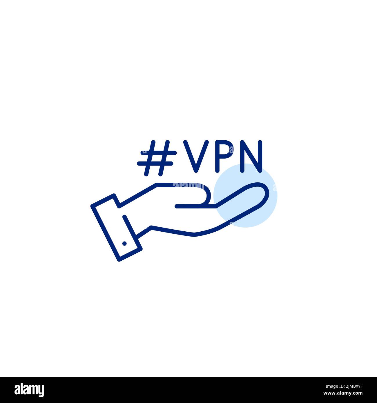 Hand holding letters VPN with hashtag. Pixel perfect, editable stroke ...