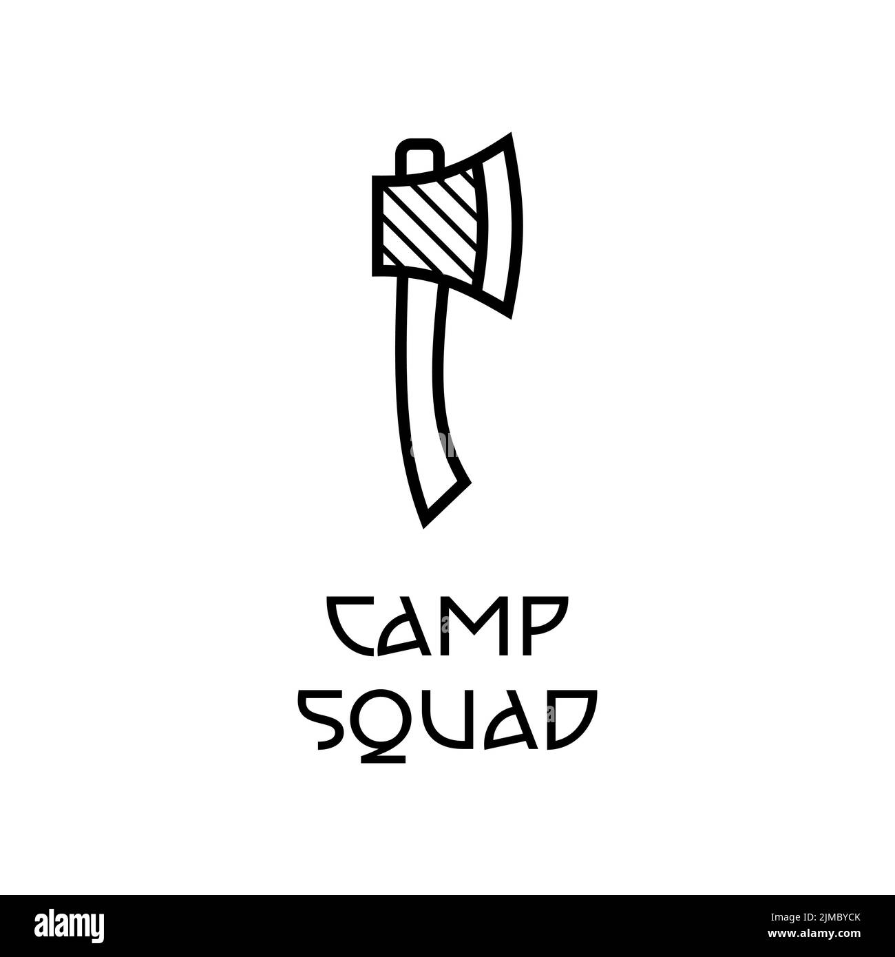 Outline logo of axe and inscription against white background Stock ...