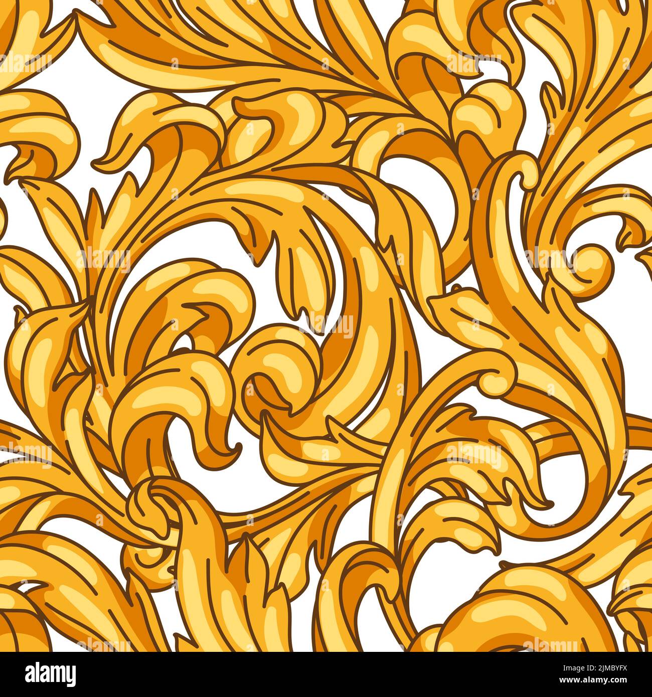 Decorative floral seamless pattern in baroque style. Golden curling ...