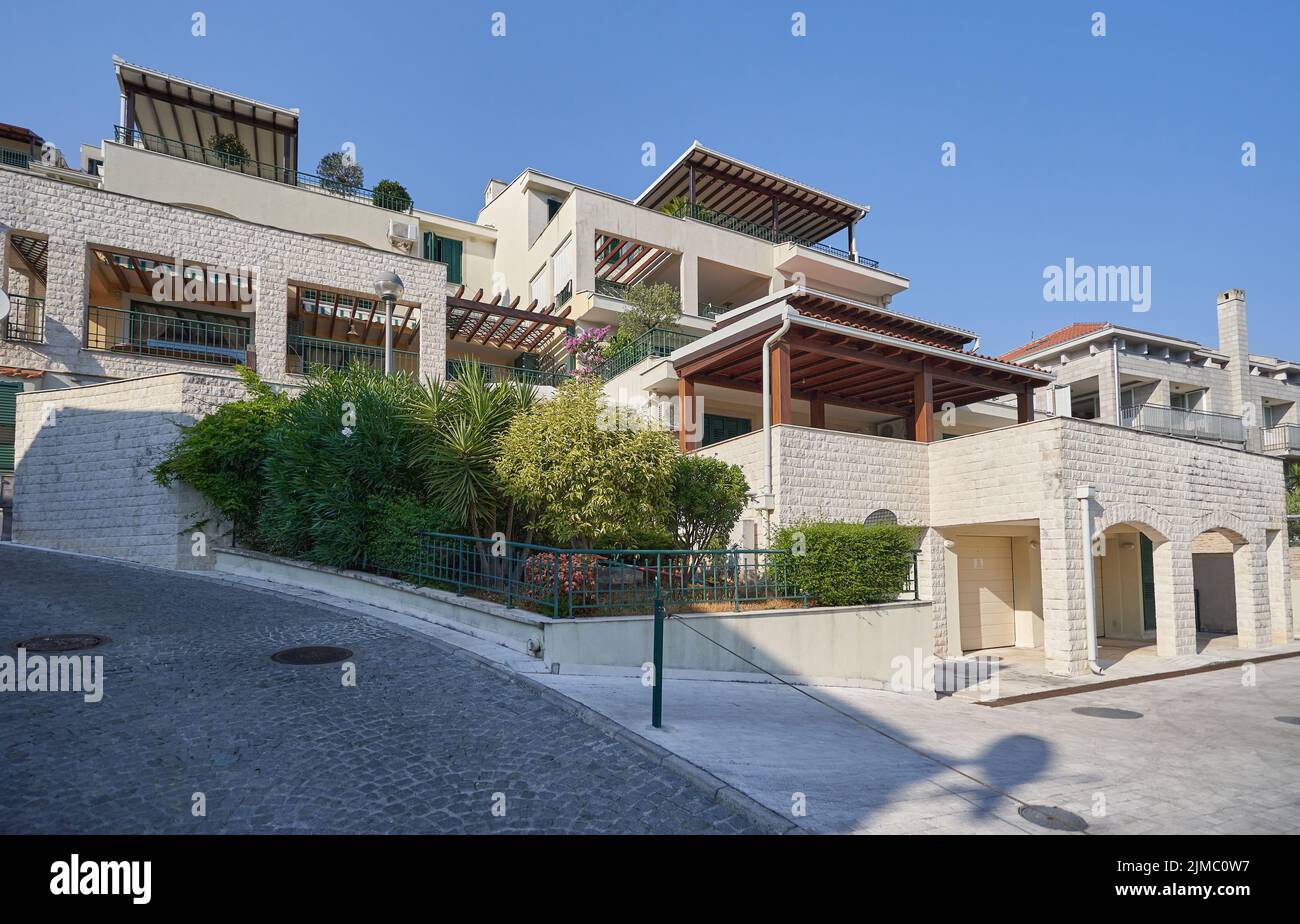 Modern house with roof terrace in european city Stock Photo - Alamy