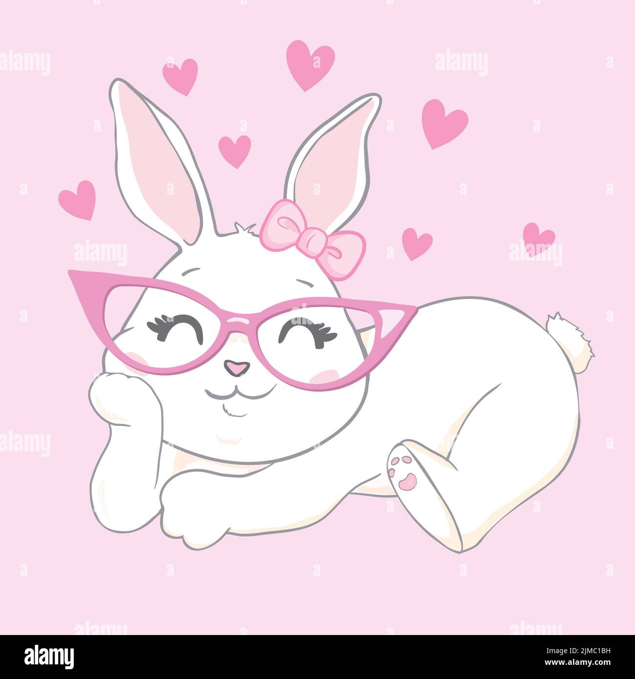 Cute little rabbit with pink glasses. Funny bunny face. Vector ...
