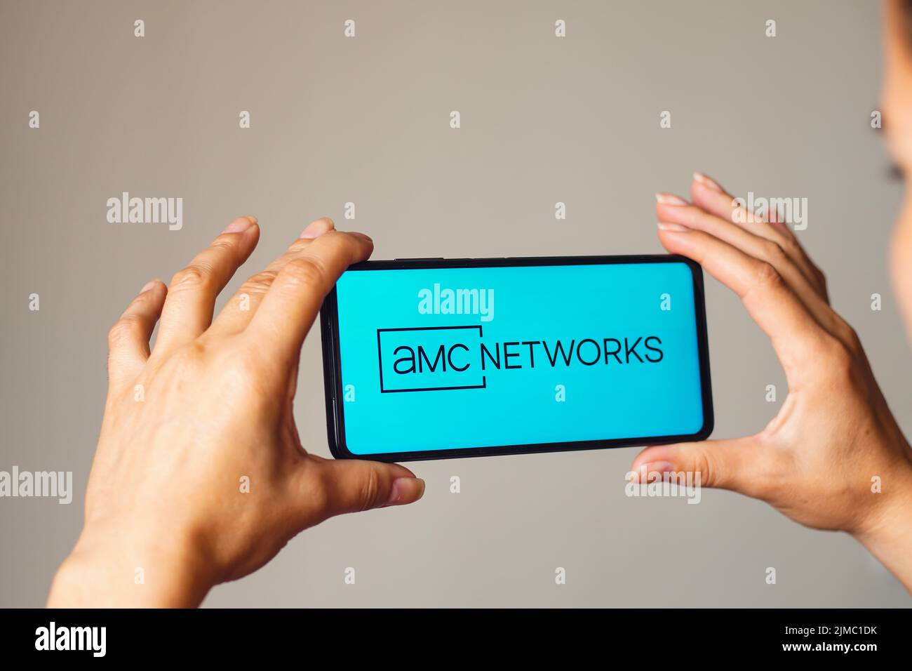 In this photo illustration, the AMC Networks logo is displayed on a ...