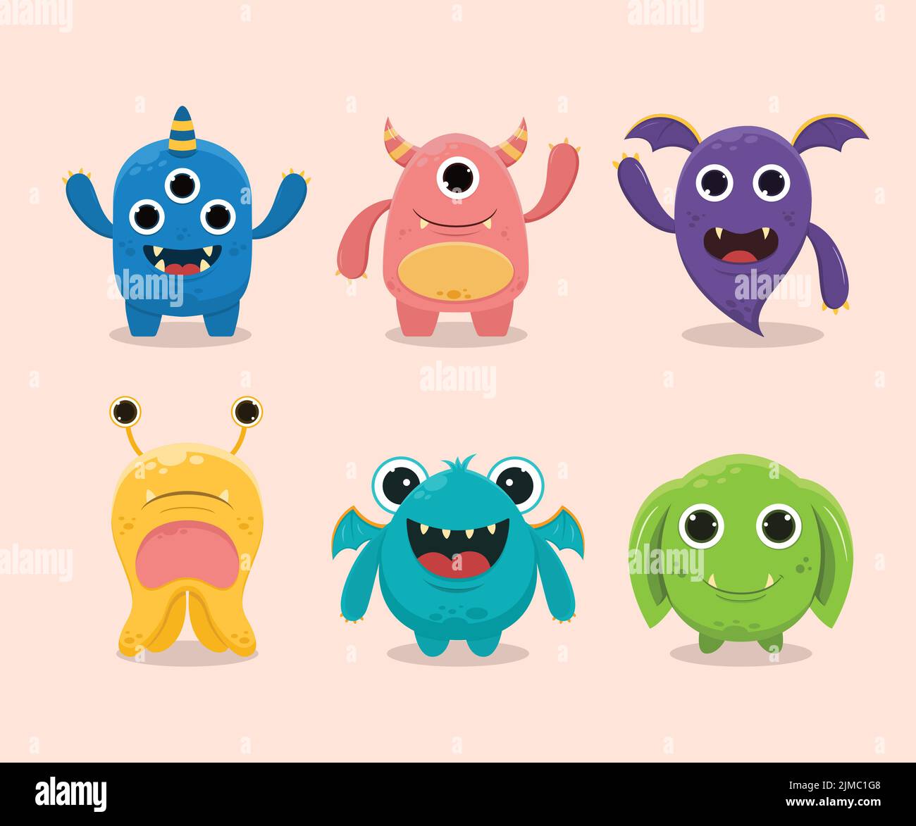 Cute monsters expressing nine different emotions on a pastel background ...
