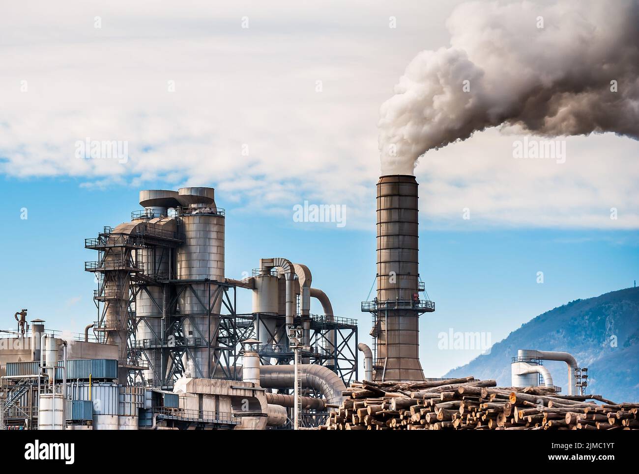 Chemical plant for the processing of chipboard and smokestack of a ...