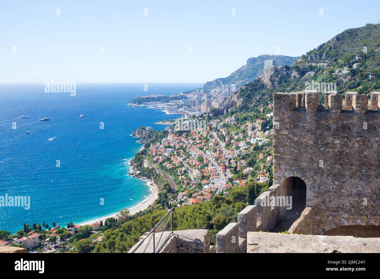 View of the sea and the Cote d'Azur from the fortress of the ancient ...