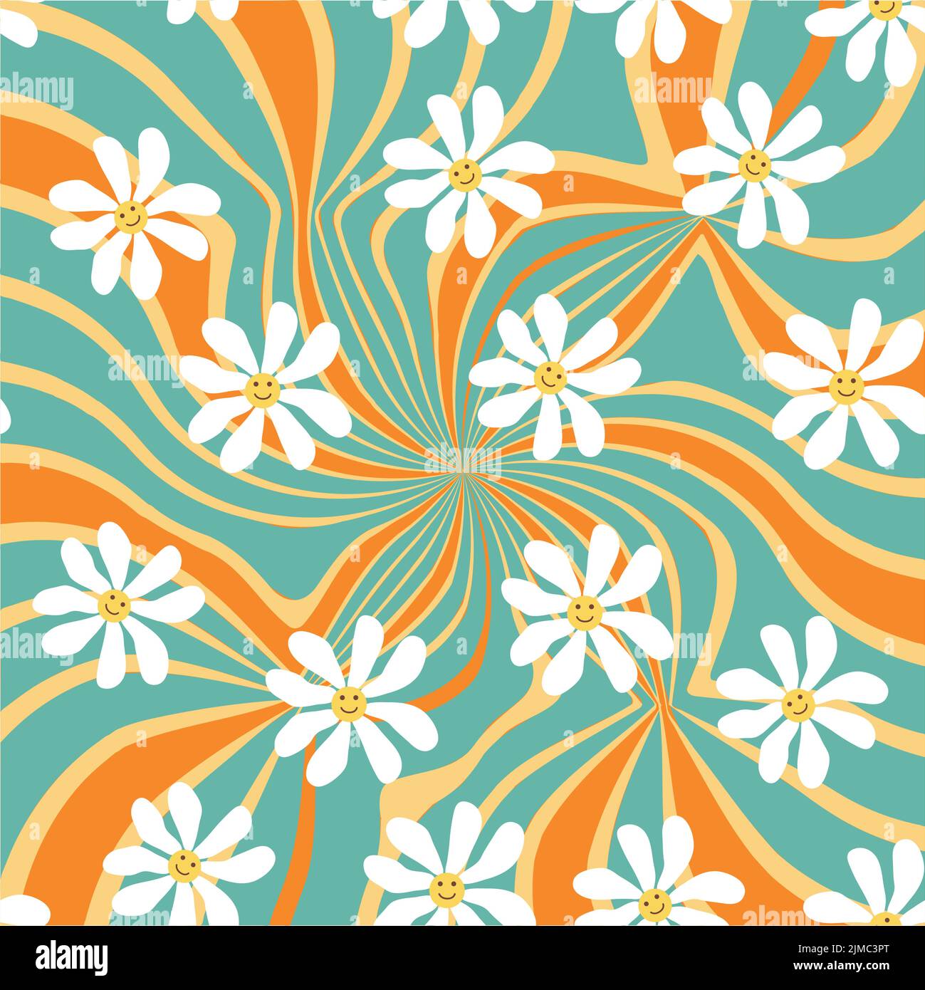 Groovy daisy retro seamless pattern. Retro Smile Chamomile Pattern on ...