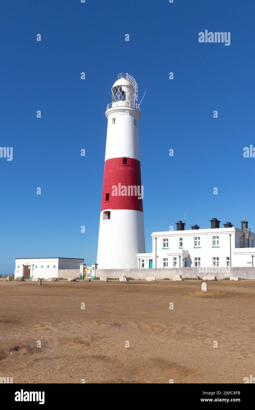Red and white painted Portland Bill Lighthouse on the Isle of Portland ...