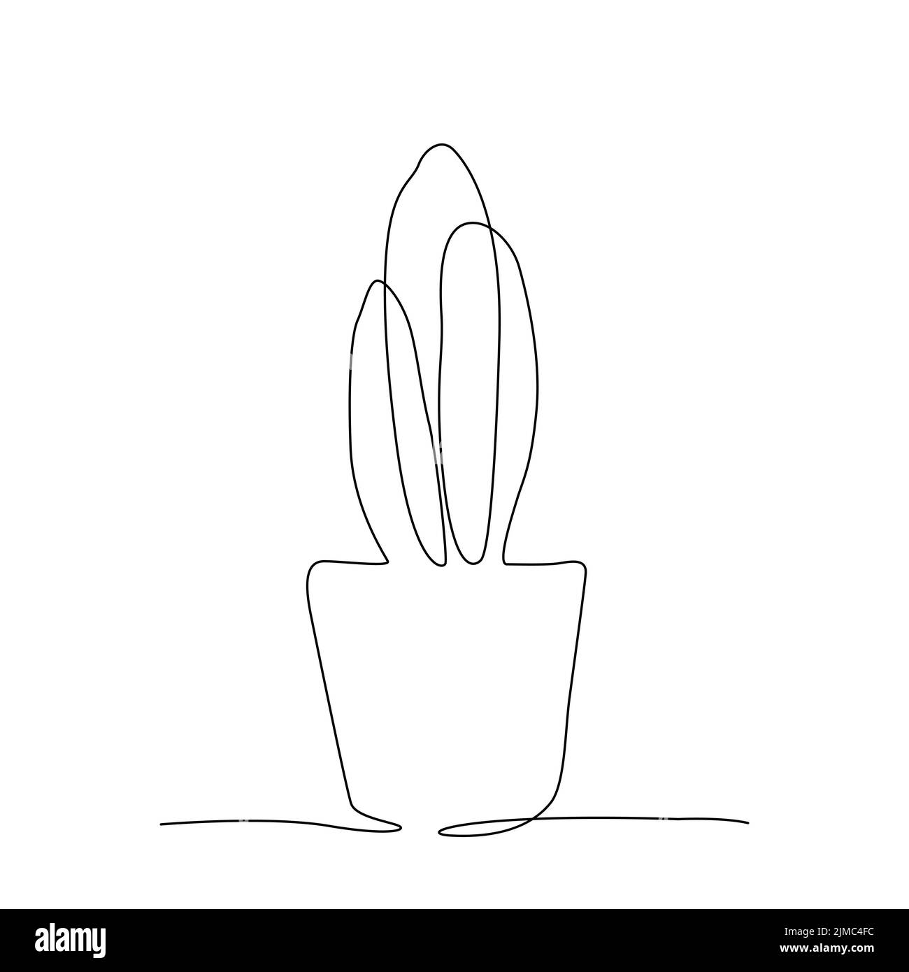 Continuous one line Line Drawing. House cactus in pot. Vector ...