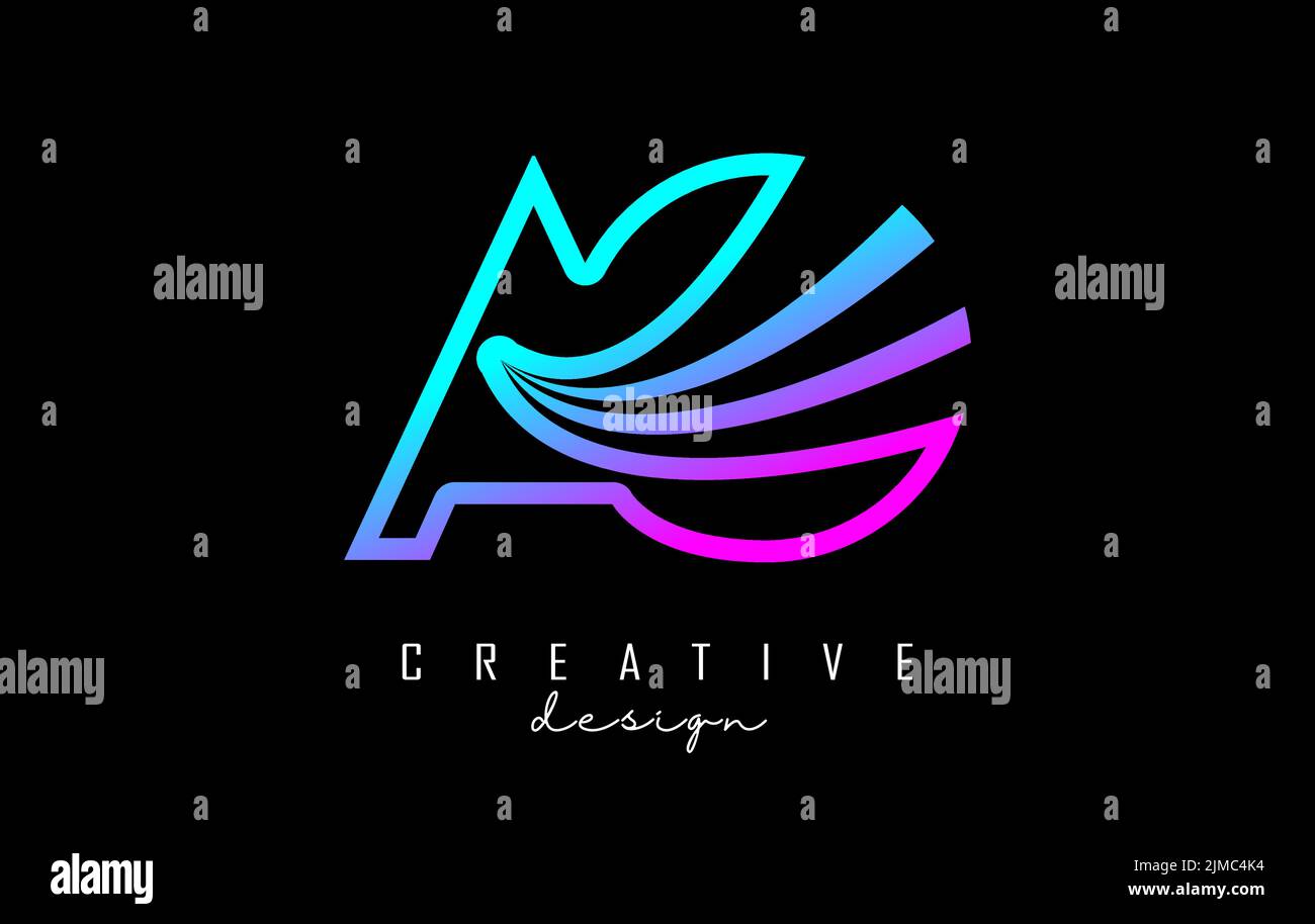 Outline colorful leading lines letters Ao a o logo with road concept ...