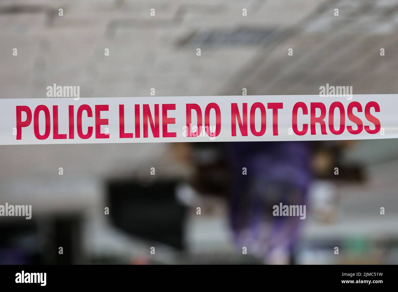 A police tape around a crime scene Stock Photo - Alamy