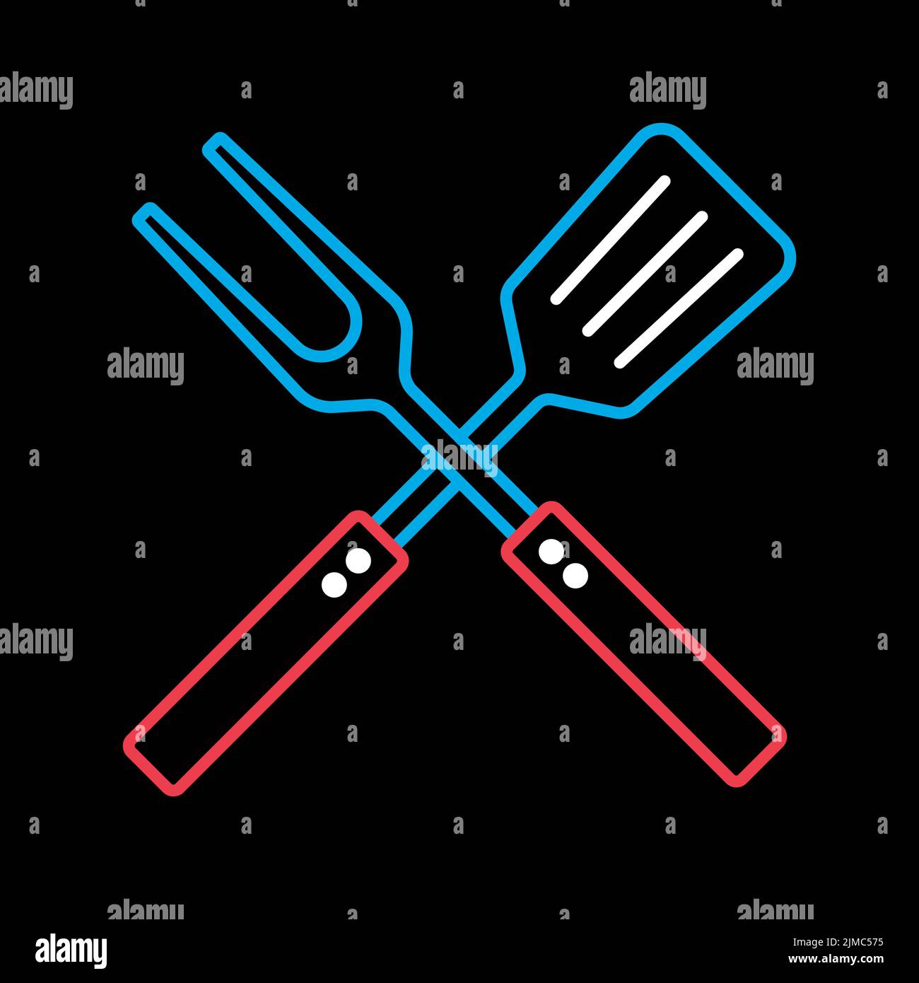 Big fork and spatula vector isolated on the black icon. Kitchen ...