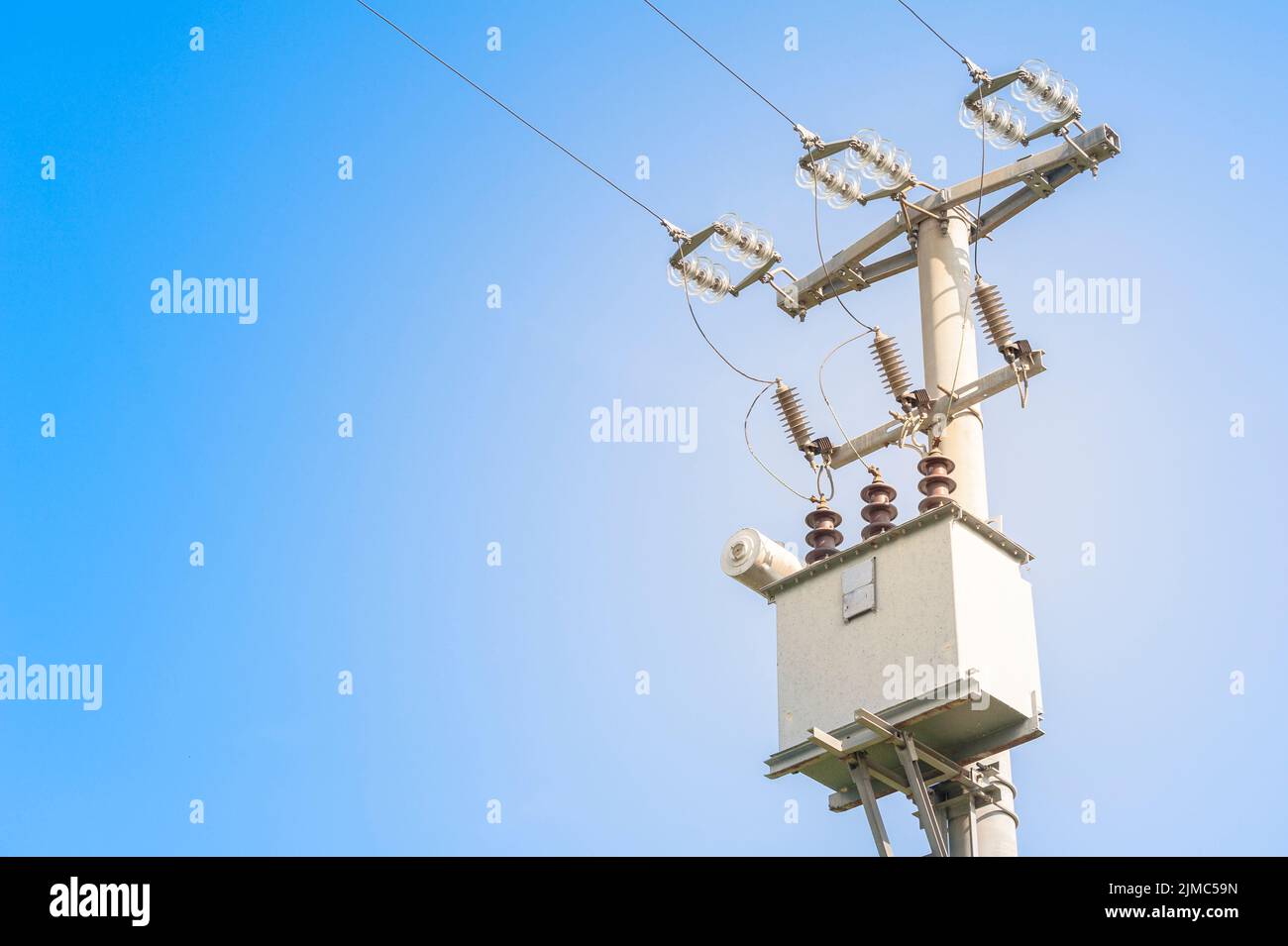 Electric transformer on electric pole Stock Photo - Alamy